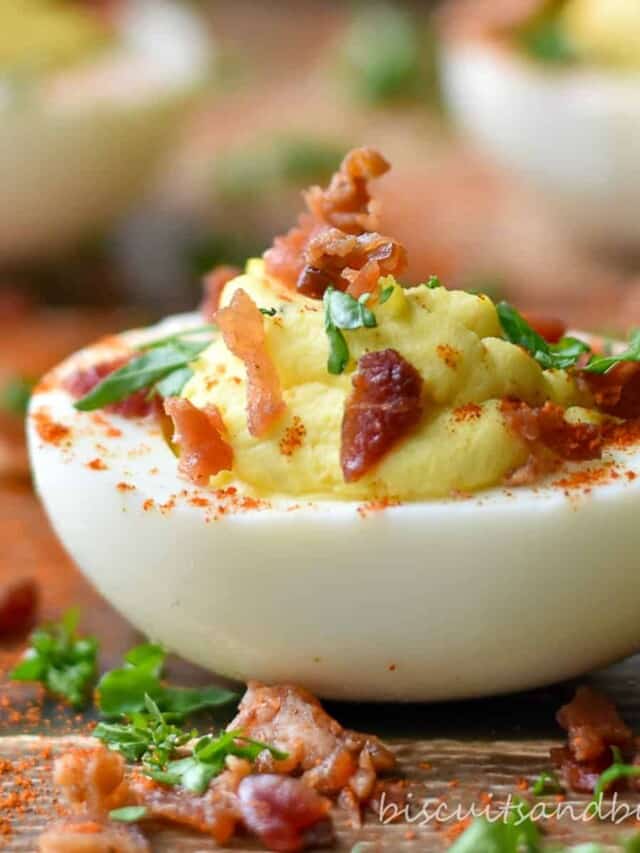 Bacon Jalapeno Deviled Eggs - Biscuits & Burlap