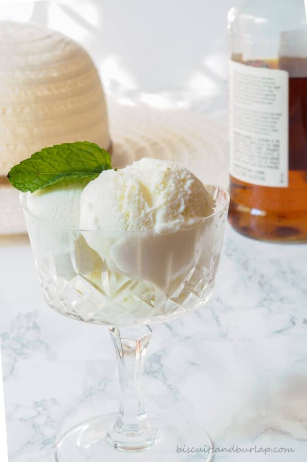 Mint Julep Ice Cream with Warm Bourbon Sauce